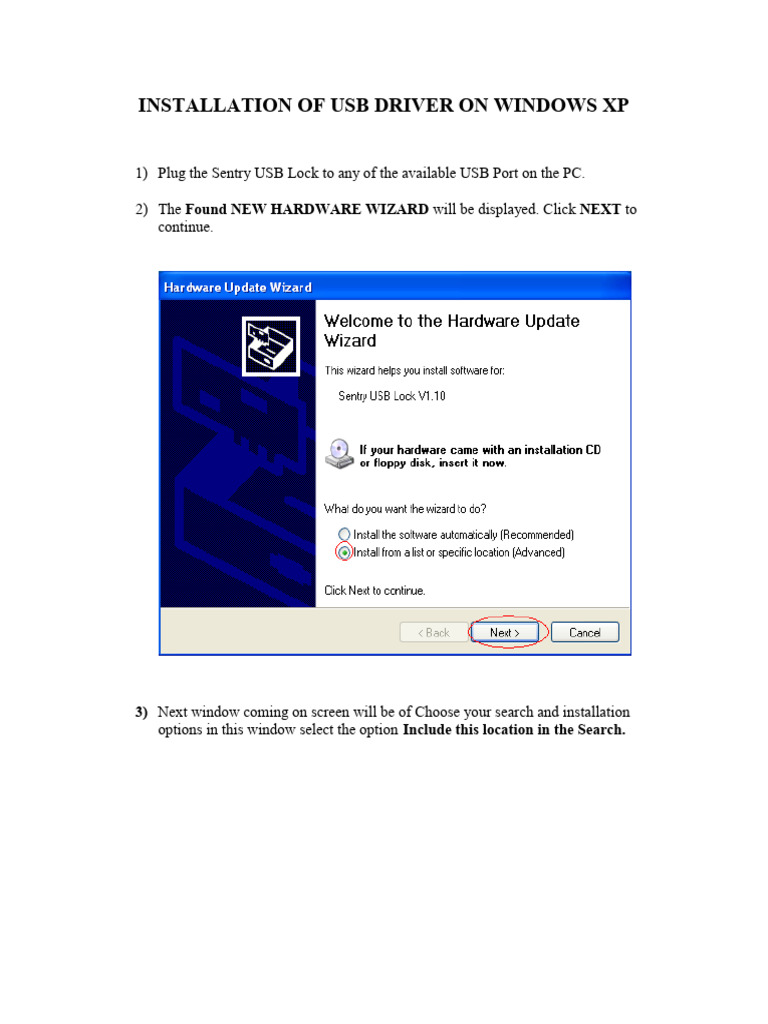 Step List of INSTALLATION OF USB Driver ON WINDOWS XP | PDF