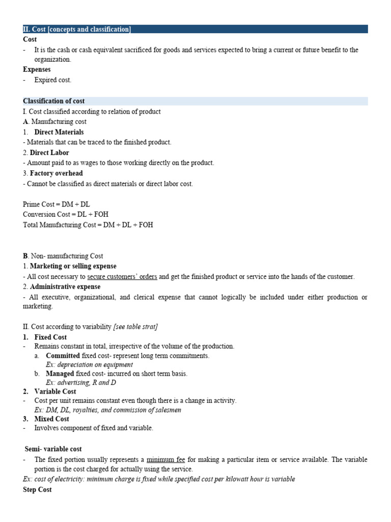 Cost Concepts and Classifications | PDF | Cost | Expense