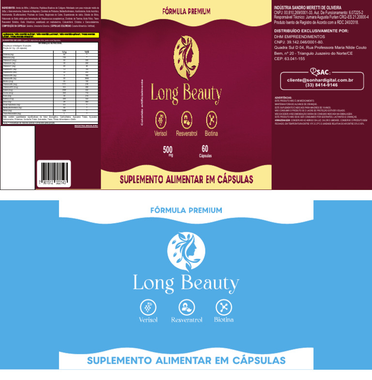 LONG BEAUTY I Rótulo Completo | PDF | Vitamina | Produtos naturais