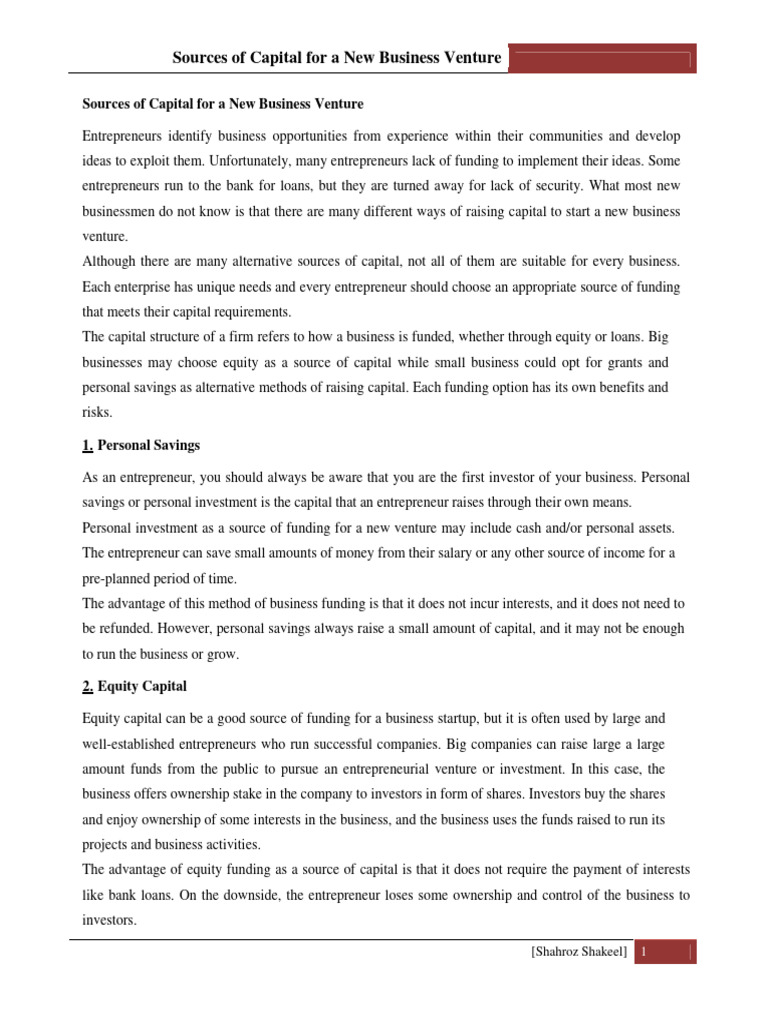 Sources of Capital For A New Business Venture EP SHP 12 | PDF ...