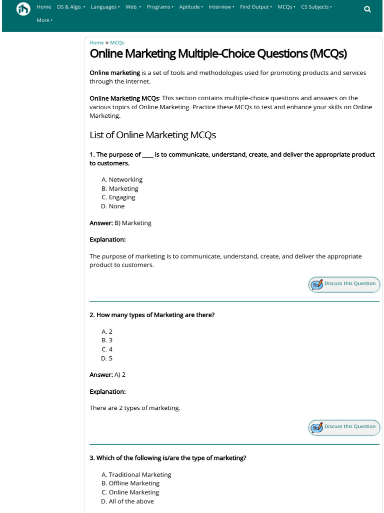 OnlineMarketingMultiple ChoiceQuestions (MCQS) WithAnswers ...