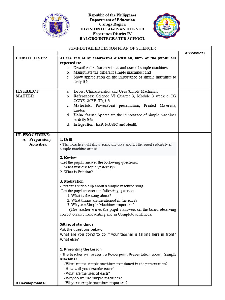 Third Quarter Lesson Plan | PDF | Machines | Lever