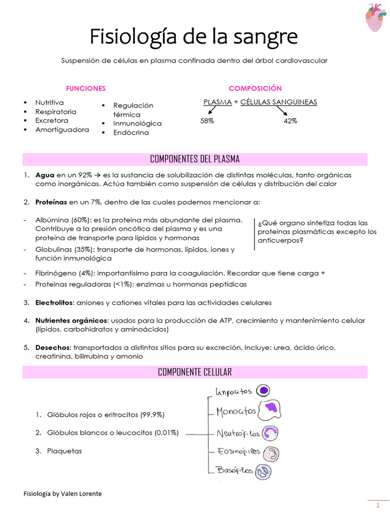 Fisiologia de La Sangre | Descargar gratis PDF | Sangre | Biología