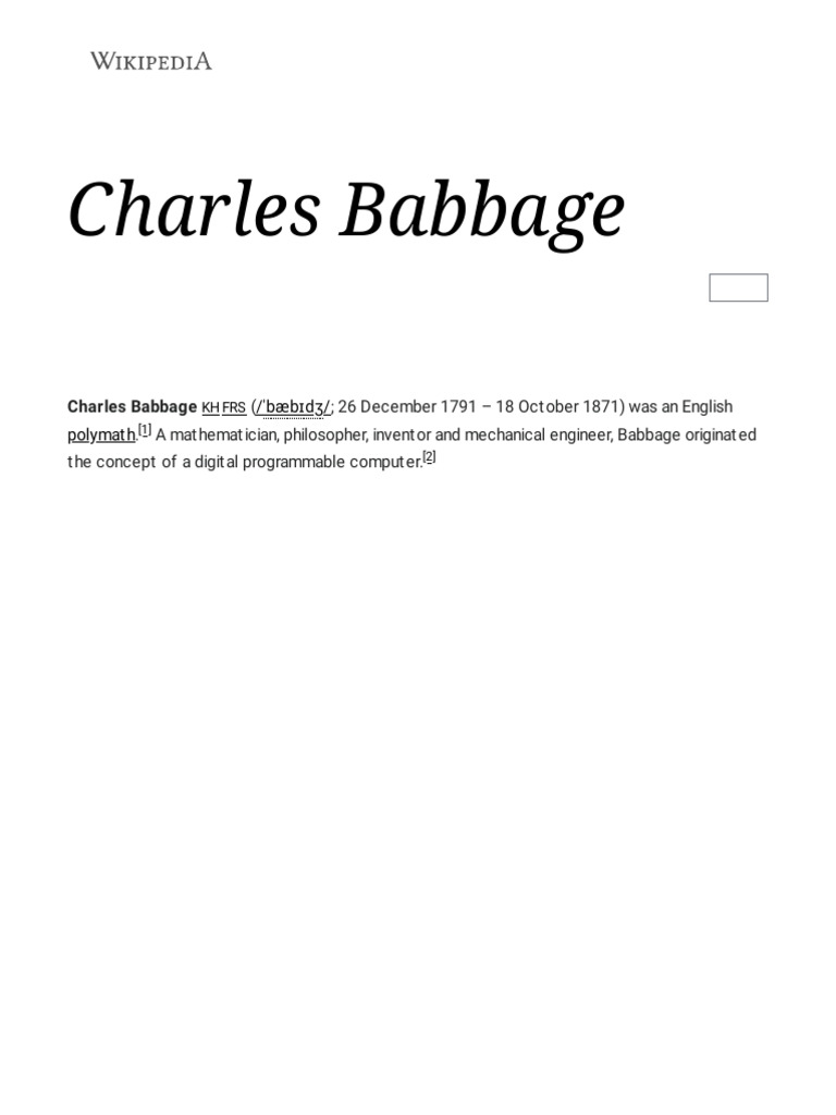 Charles Babbage - Wikipedia | PDF | Art