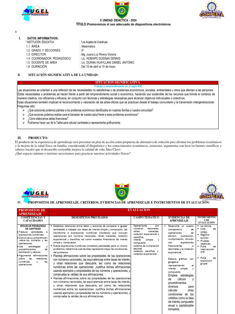 Unidad Didáctica II-3ro- 2024 | PDF | Números | Aprendizaje
