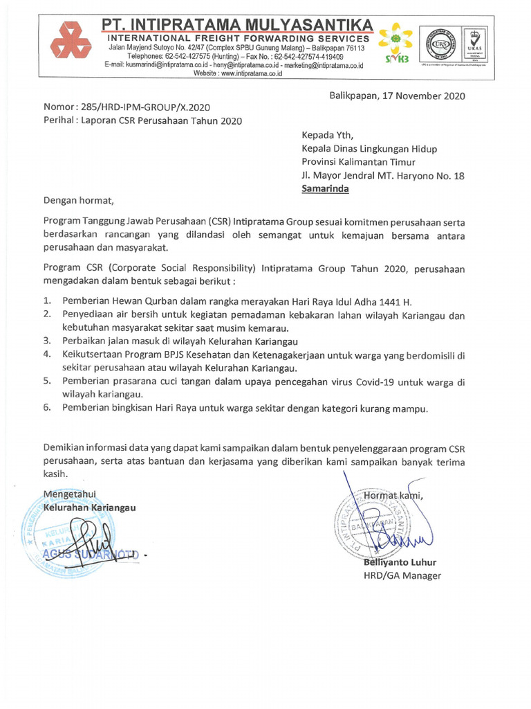 Laporan CSR 2020 | PDF