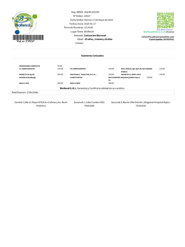 Biorenal - Detalles Del Examen - pdf1217 | PDF