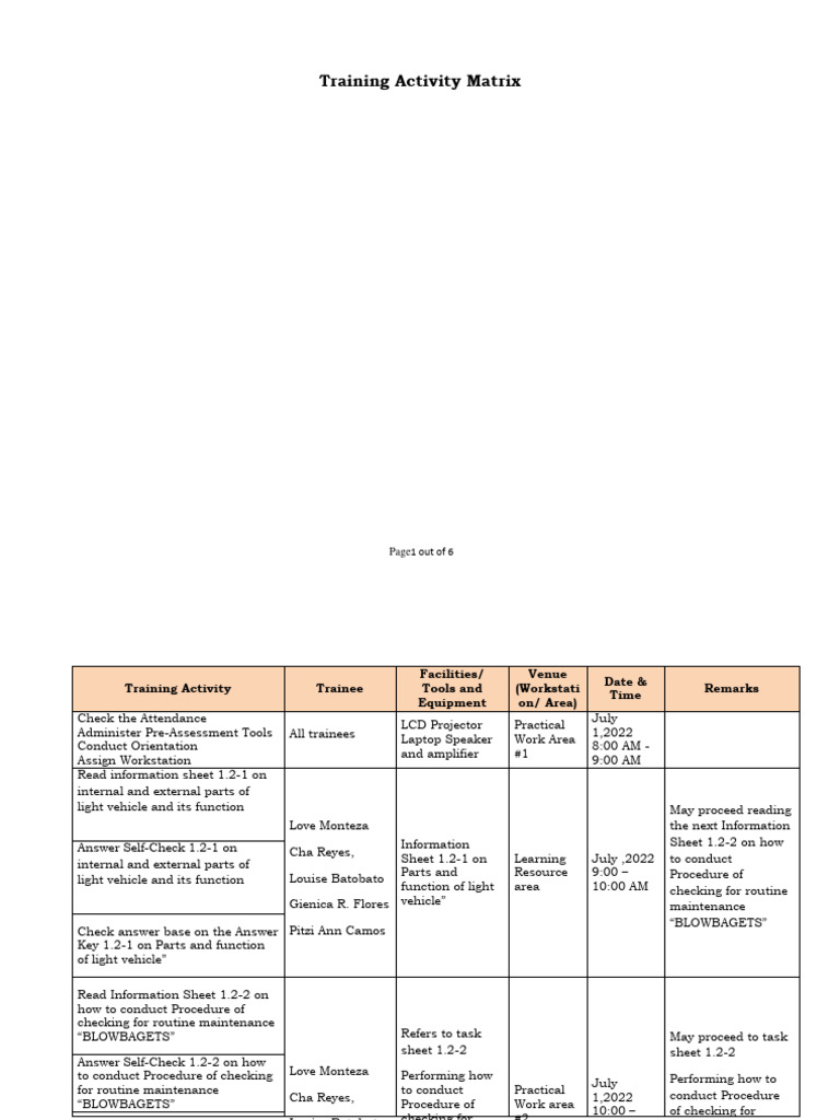 4 Training Activity Matrix | PDF