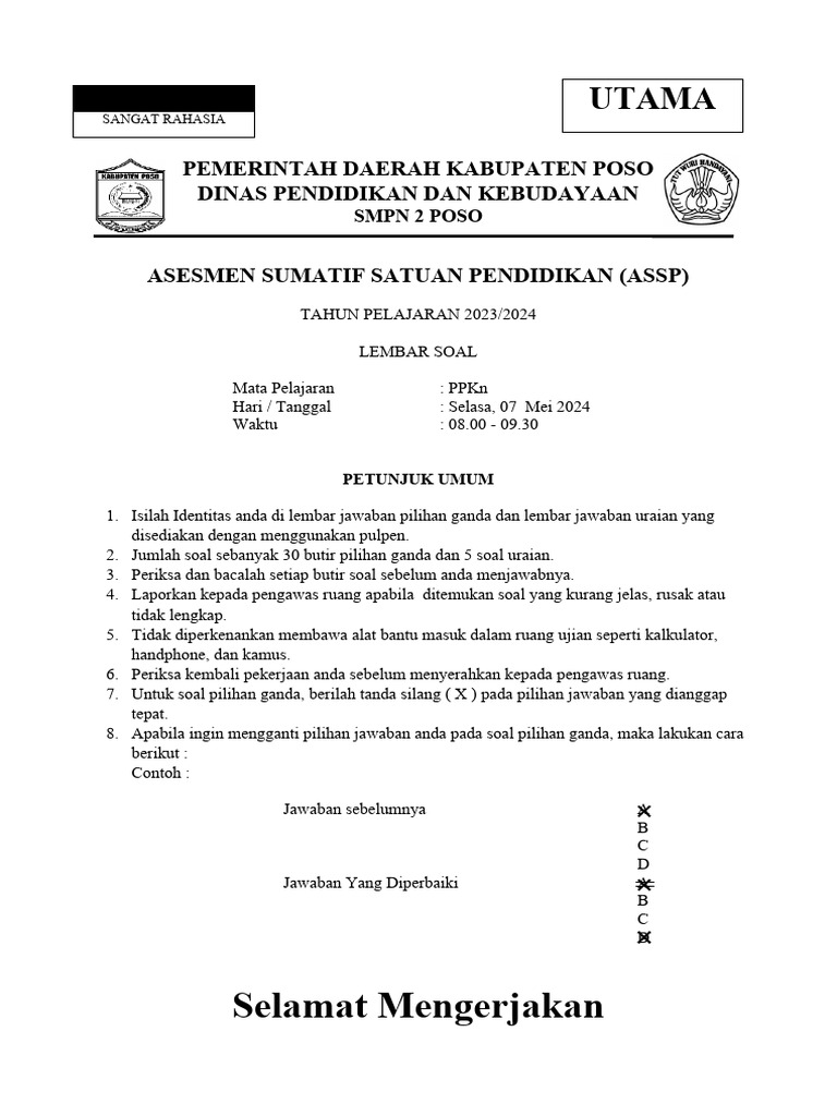 SOAL UTAMA PPKN K-13 2024 | PDF | Politik
