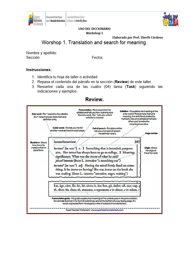 Workshop 1 DICTIONARY USE | PDF | Diccionario | Traducciones