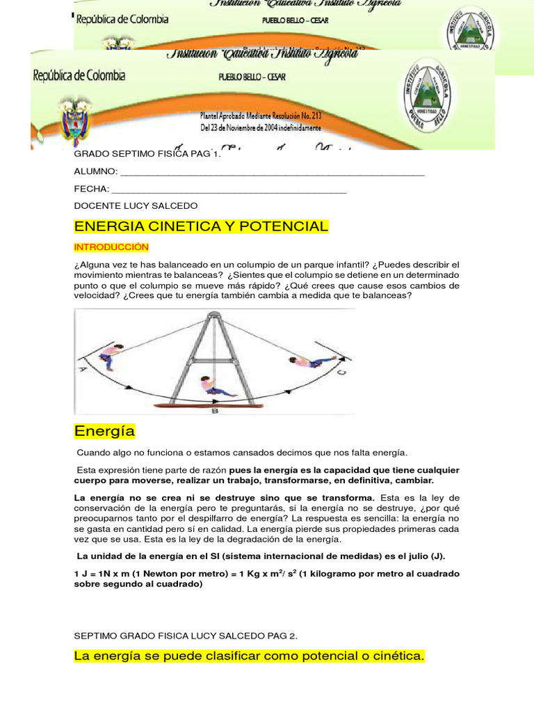 Física 7º: Energía Cinética y Potencial | PDF | Energía cinética | Masa