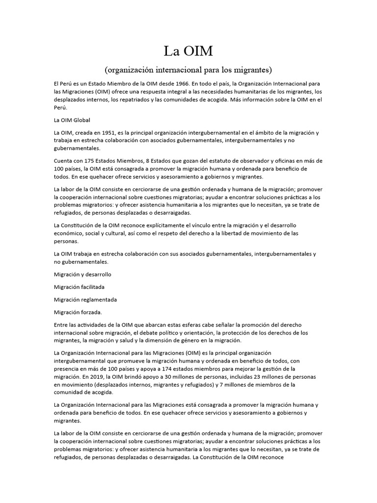 La OIM | PDF | Organización internacional de migración | Globalización ...