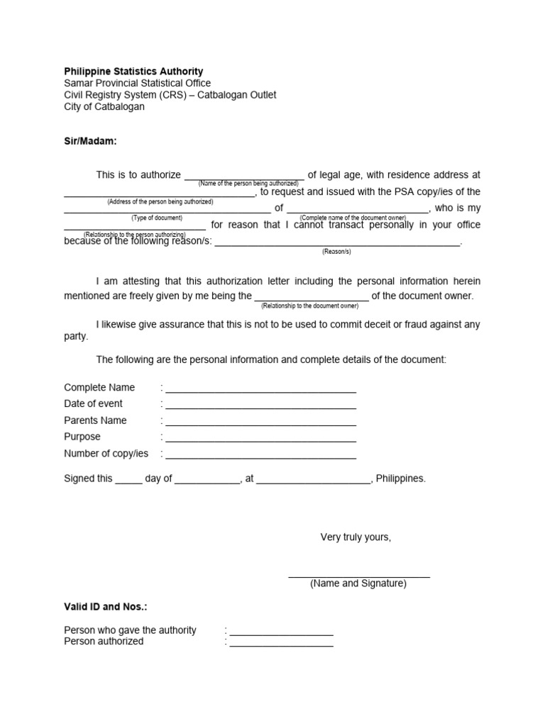 PSA CRS Authorization Letter | PDF