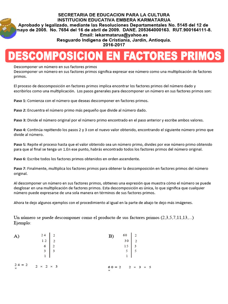 Descomposicion en Factores Primos Sexto | PDF | Multiplicación | Número ...