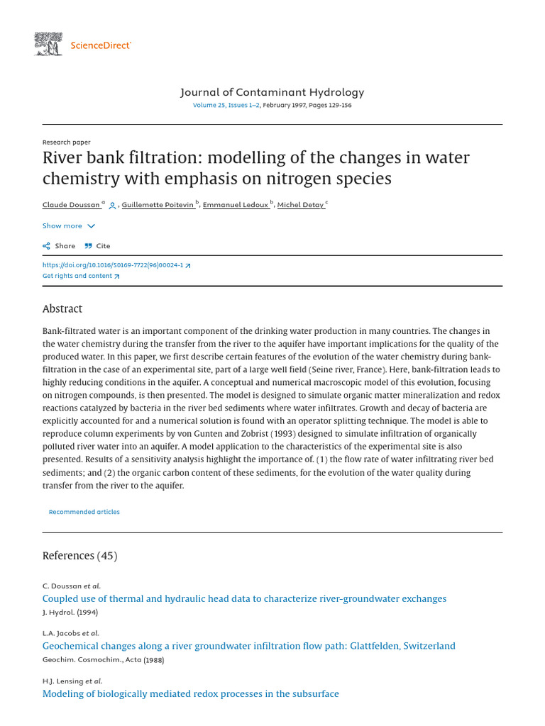 River bank filtration_ modelling of the changes in water chemistry ...