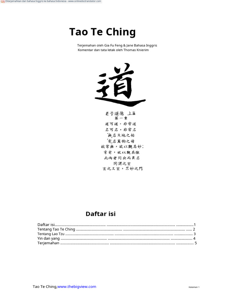 Terjemahan Tao Te Ching dalam Bahasa Indonesia | PDF | Filsafat