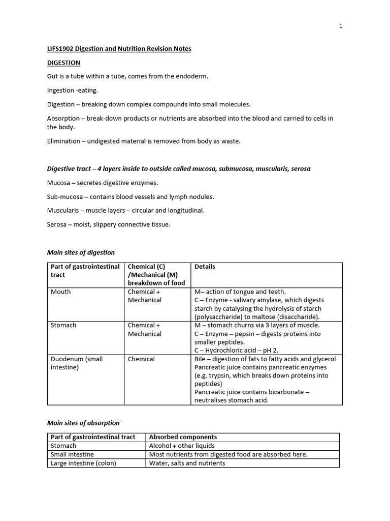 Revision Notes - Digestion and Nutrition - 2024 | PDF | Pancreas ...