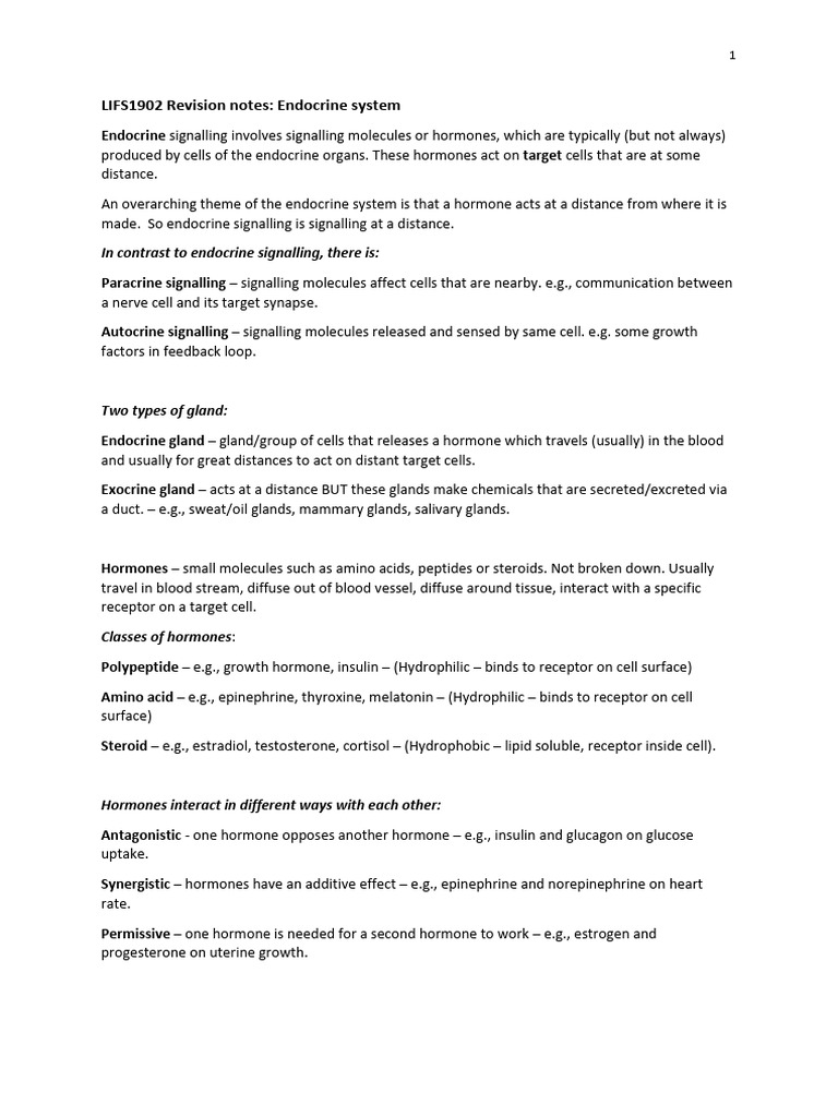 Revision Notes - Endocrine System - 2024 | PDF | Menstrual Cycle ...