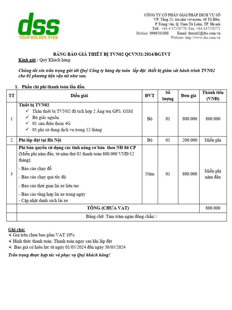 Báo Giá TVN02 2G 2024 | PDF