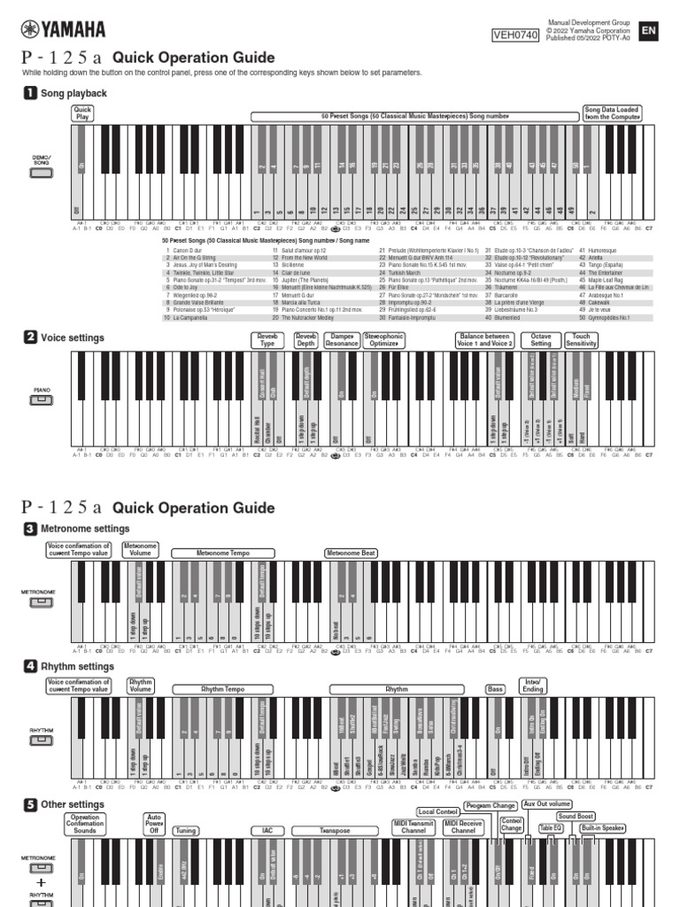 Yamaha P-125a Quick Operation Guide | PDF | Chess Openings | Chess Theory