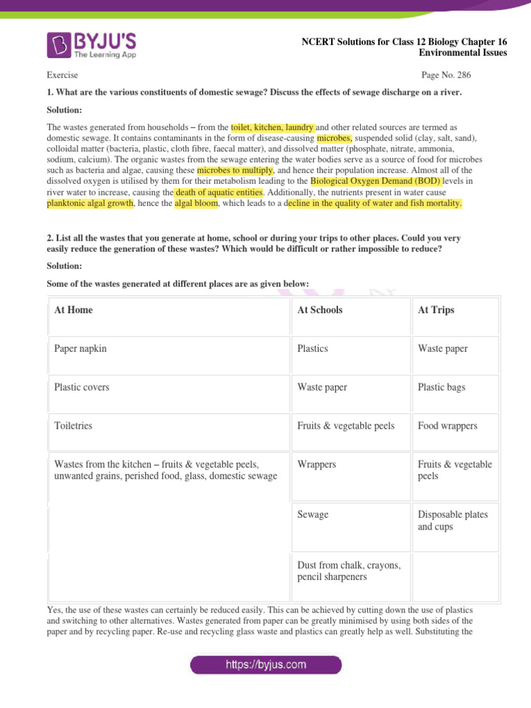 NCERT Solutions For Class 12 March 30 Biology Chapter 16 Environmental ...