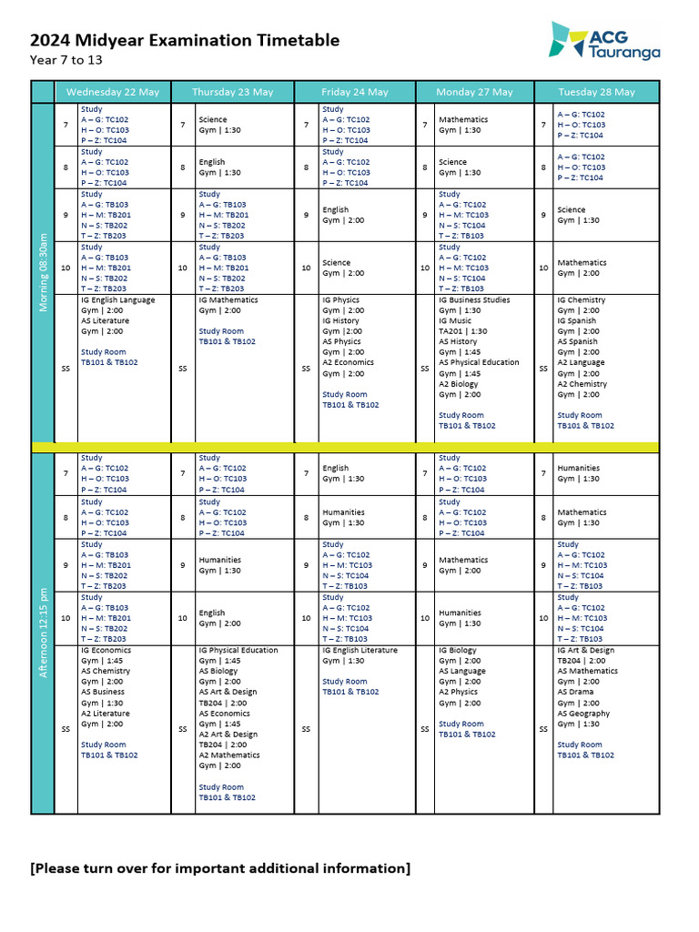 2024 Y7-13 Midyear Examination Timetable | PDF