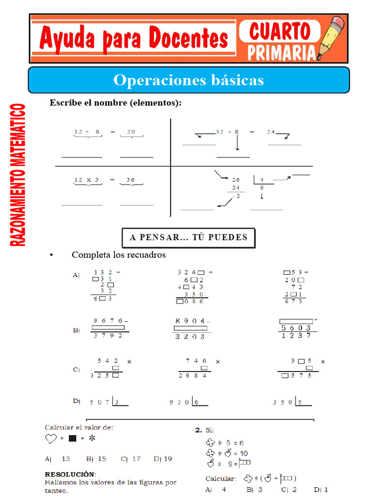 Operaciones Basicas para Cuarto de Primaria | PDF | Aritmética | Matemática Elemental