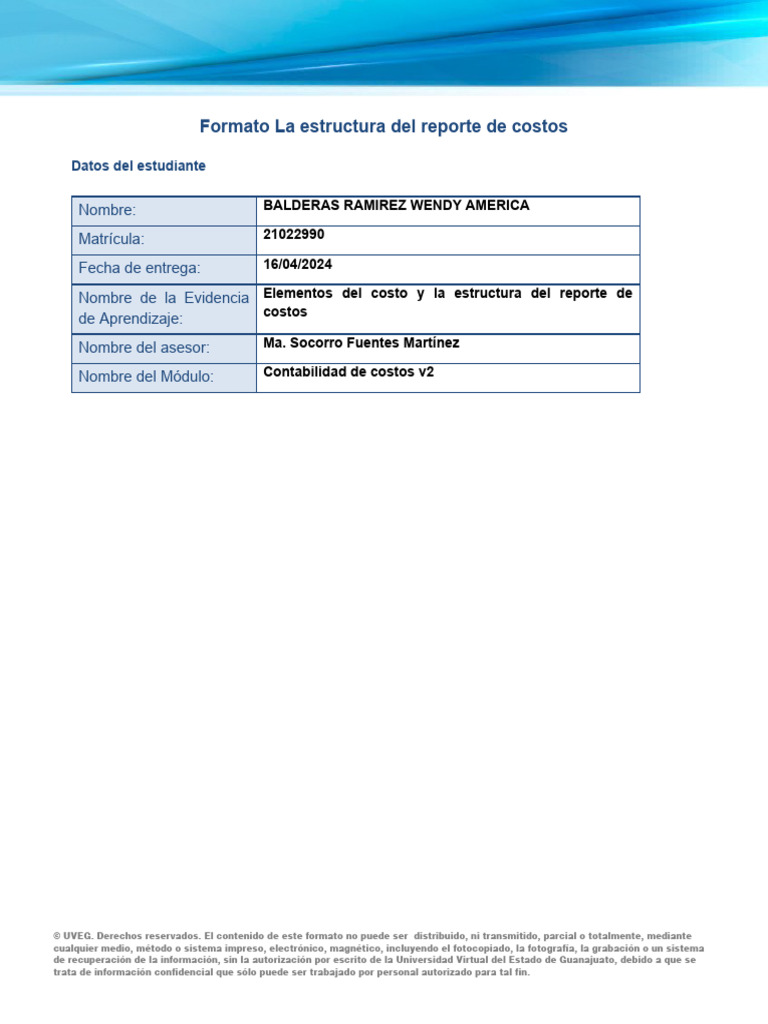 Estructura del Reporte de Costos UVEG | PDF | Depreciación | Información