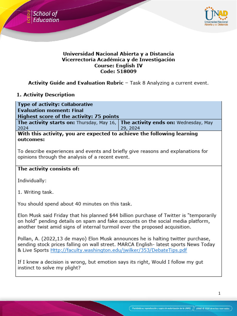 Activity Guide and Evaluation Rubric - Task 8 Analyzing A Current Event ...