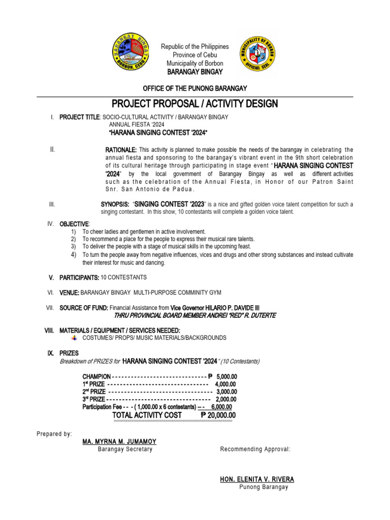 Harana Singing Contest 2024 Proposal | PDF