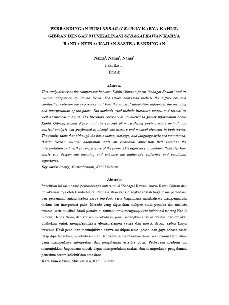 Perbandingan Puisi Sebagai Kawan Karya Kahlil Gibran Dengan Musikalisasi Sebagai Kawan Karya ...