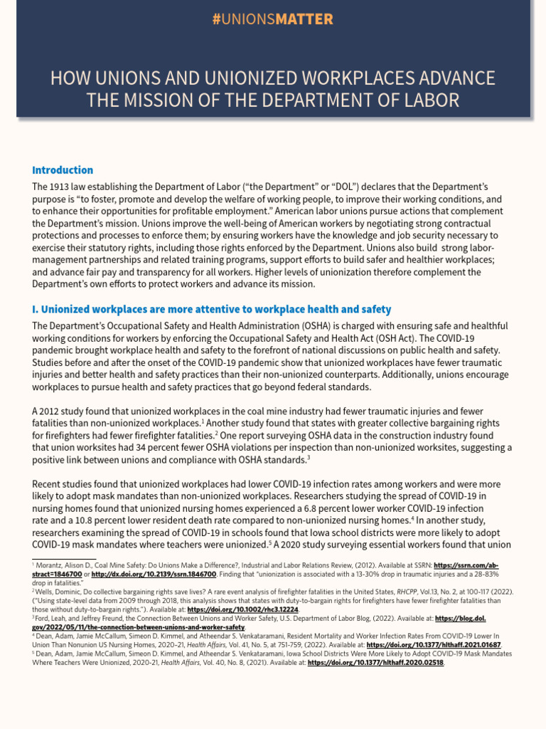 WORK Fs DOL Unions v6 | PDF | Occupational Safety And Health ...