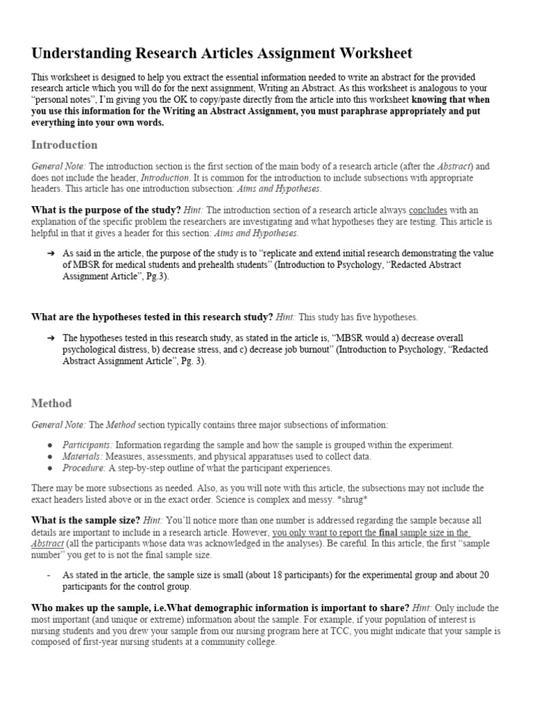 Abstract Assignment Worksheet | PDF | Experiment | Sampling (Statistics)