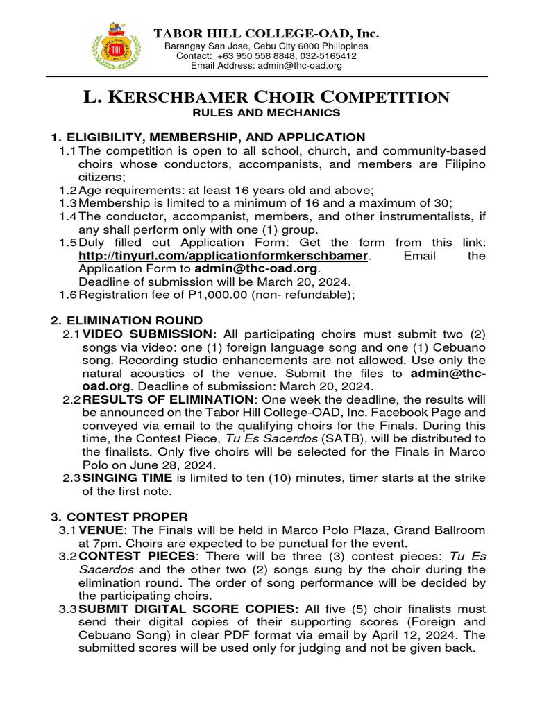 L Kerschbamer Choir Competition Rules and Mechanics 2024 | PDF