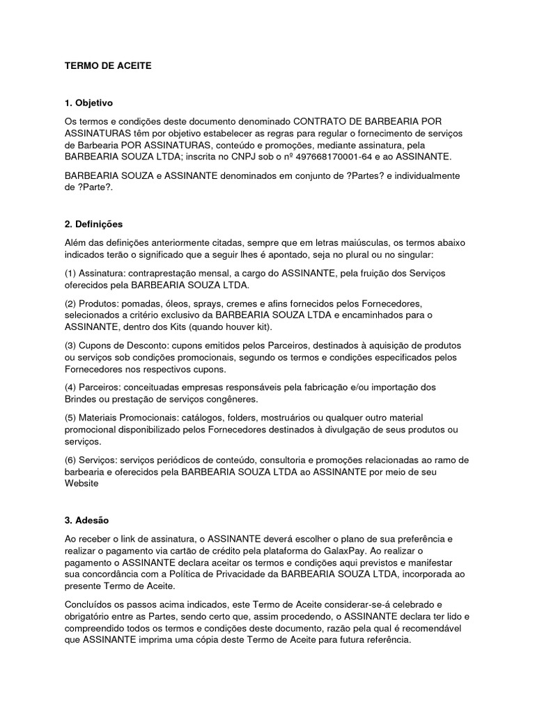 Modelo Termos de Uso Contrato Assinaturas | PDF | Cartão de crédito