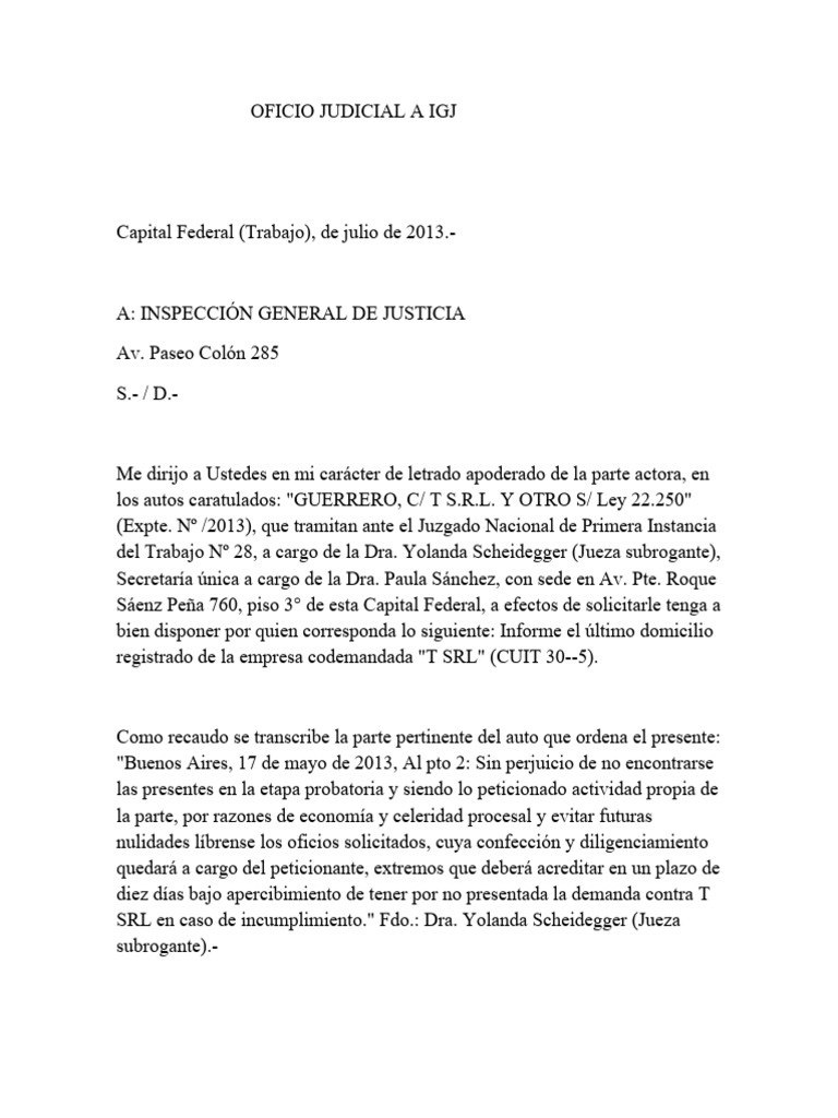 Oficio Judicial A Igj | PDF | Gobierno | Justicia