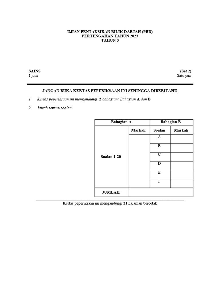 Kertas Ujian Pertengahan Tahun Sains Tahun 3 04 | PDF