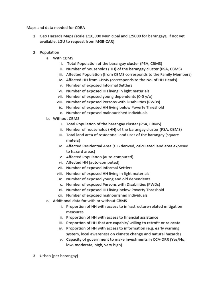 Maps and Data Needed For CDRA | PDF | Hazards | Insurance