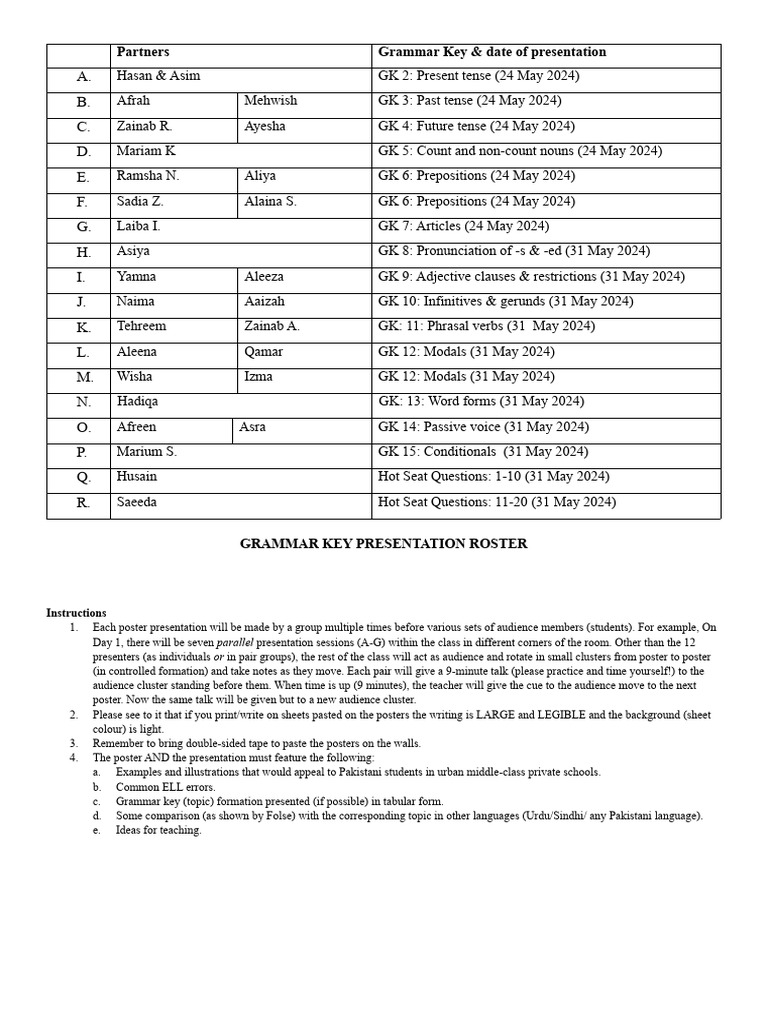 PG - Eve - Schedule of Presentations | PDF | Grammatical Tense | Languages