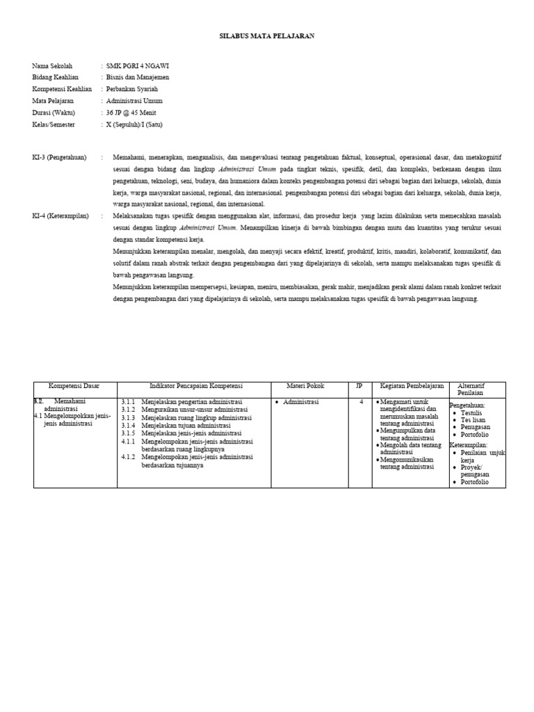 Silabus K13 Refisi Administrasi Umum | PDF