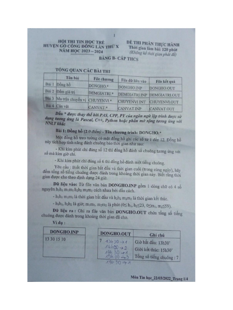 De Thi Tin Hoc Tre Cap Huyen Go Cong Dong Bang B (THCS) Nam 2023-2024 | PDF