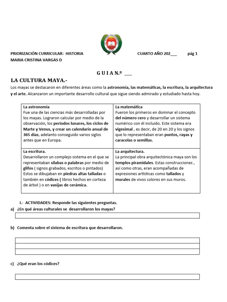 Guia Los Mayas Grado Sexto Kris Vargas | Descargar gratis PDF ...
