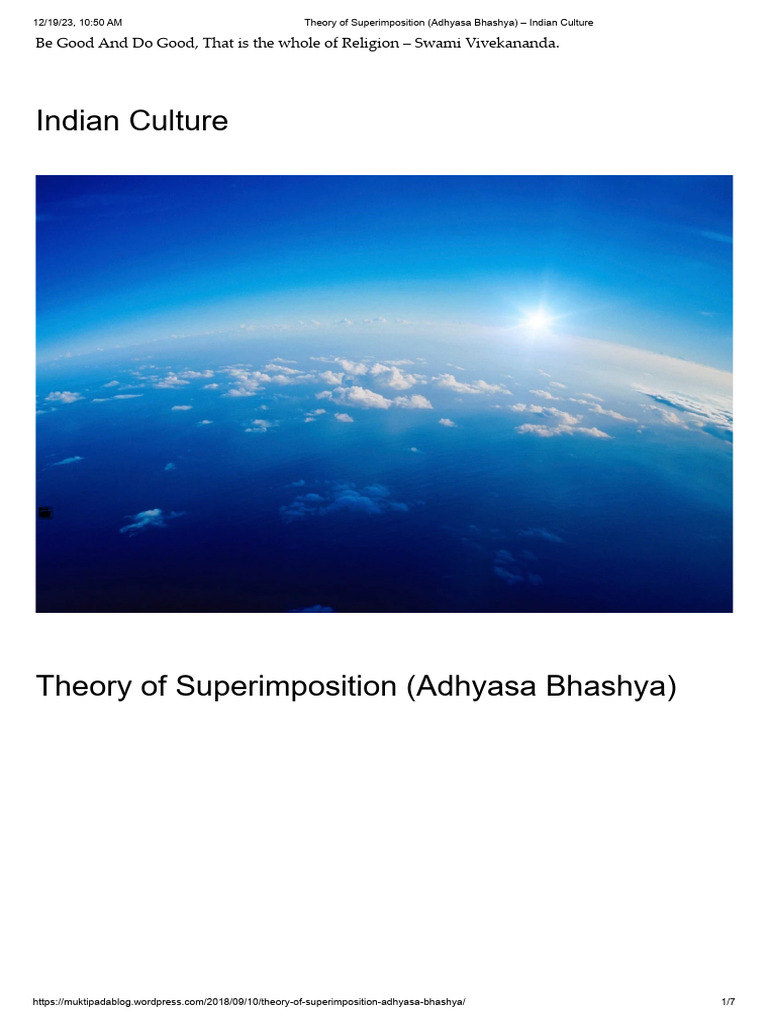 Theory of Superimposition (Adhyasa Bhashya) – Indian Culture | PDF ...