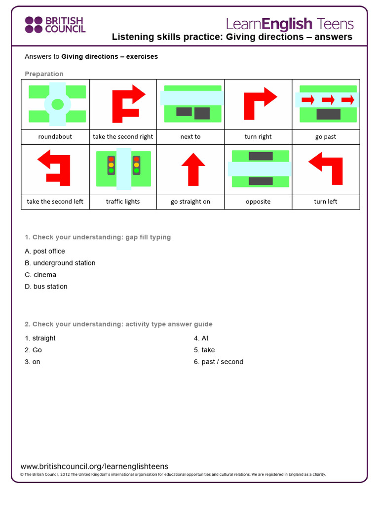 Directions Exercise Answer Key | PDF