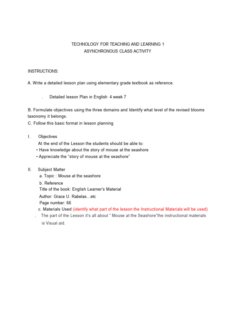 Lesson Plan: Mouse at the Seashore | PDF | Lesson Plan | Behavior ...