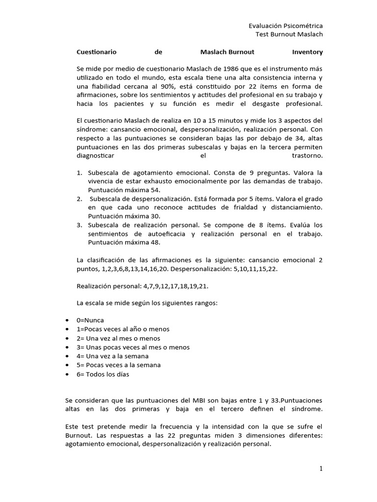 Maslach Burnout Inventory | PDF | Burnout ocupacional | Ciencias del ...