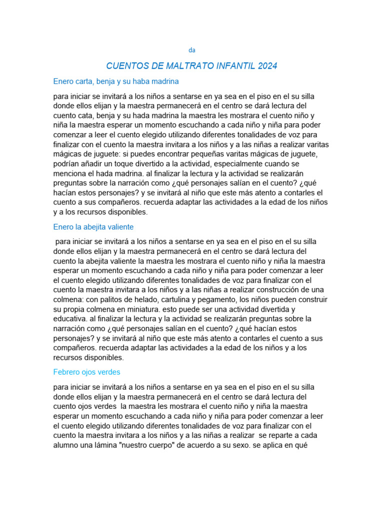 C1 Cuentos de Maltrato Infantil 2024 | Descargar gratis PDF | Abuso infantil | Amor