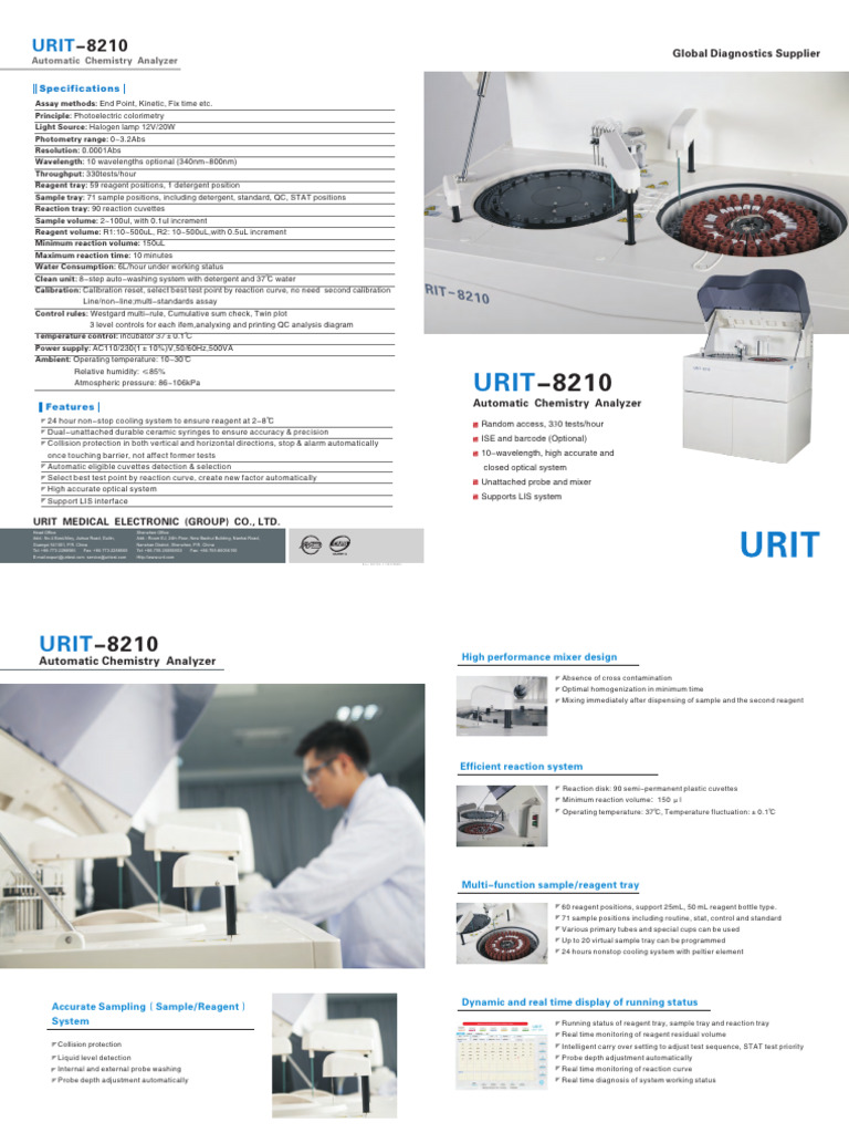URIT-8210 Chemistry Analyzer Specs | PDF | Chemical Reactions