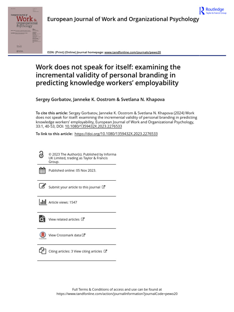 Work Does Not Speak For Itself Examining The Incremental Validity of ...