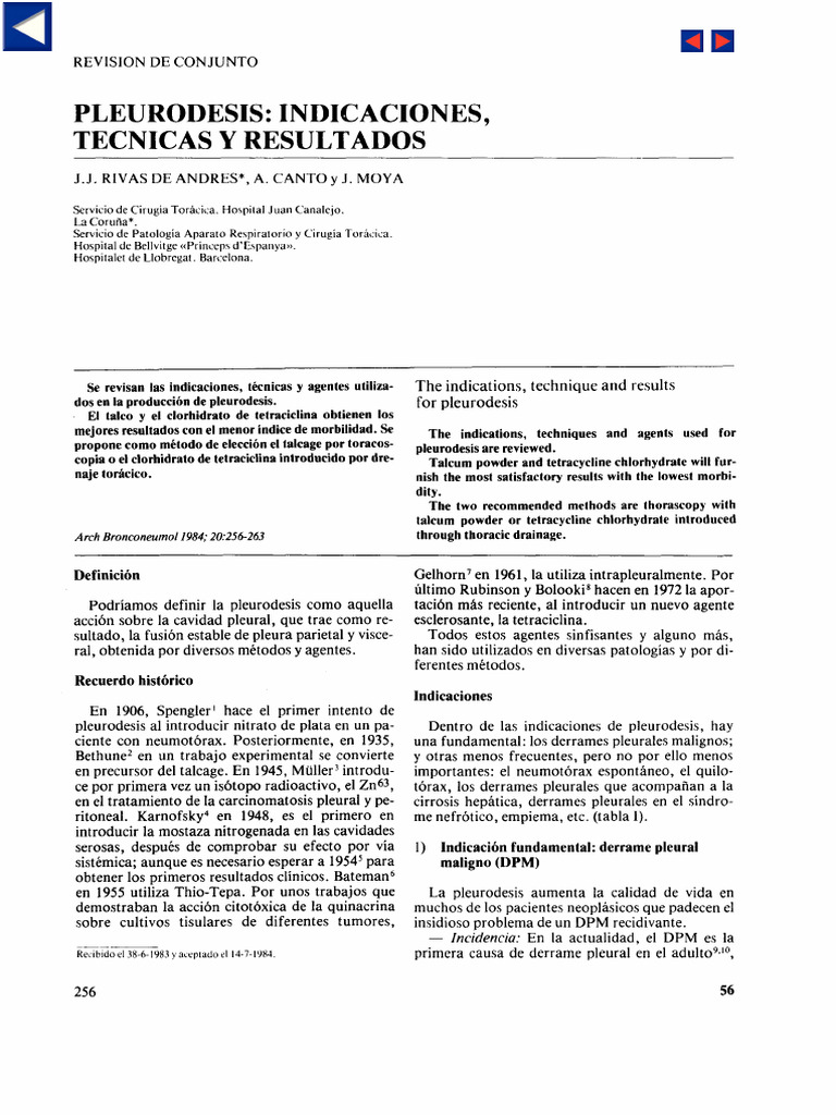 Pleurodesis en derrame pleural maligno | PDF | Medicina CLINICA ...